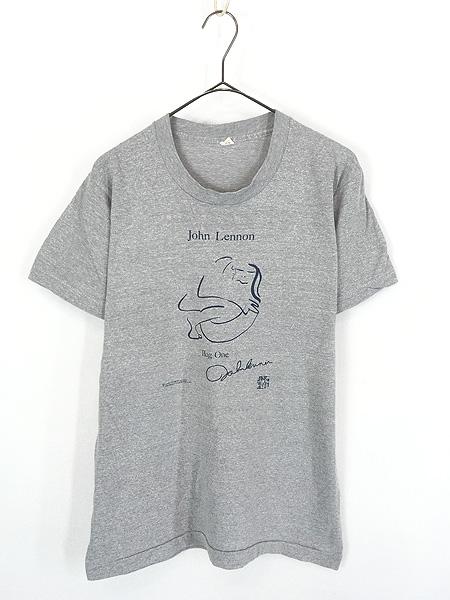 古着 80s USA製 John Lennon 蛇雲玲音 「Bag One」 ドローイング アート ミュージック Tシャツ L