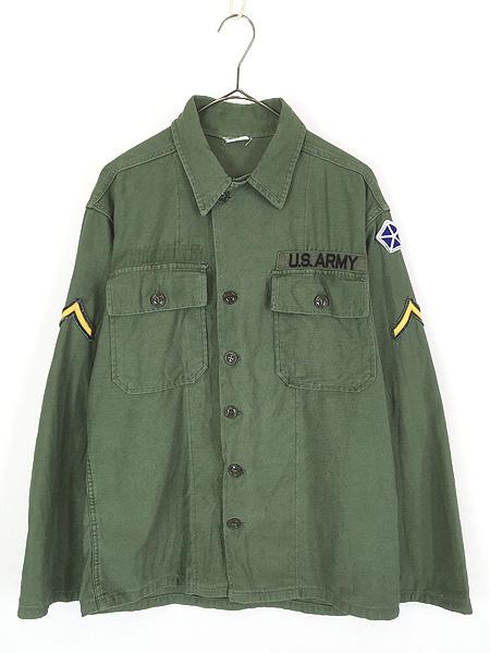 古着 60s 米軍 US ARMY 「1st 後期」 100% コットン サテン ミリタリー ユーティリティー ファティーグ シャツ L位