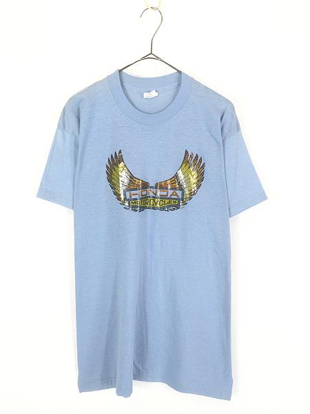 古着 70s USA製 HONDA ウィング 光沢 エナメル ラバー ラメ プリント Tシャツ XL 古着