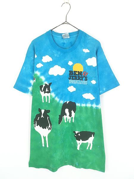 古着 90s USA製 BEN&JERRY'S アイスクリーム 企業 タイダイ Tシャツ L 古着