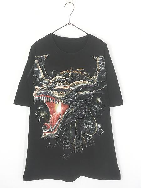 古着 KING DRAGON ドラゴン サンダー 両面 BIG プリント Tシャツ XL位 古着