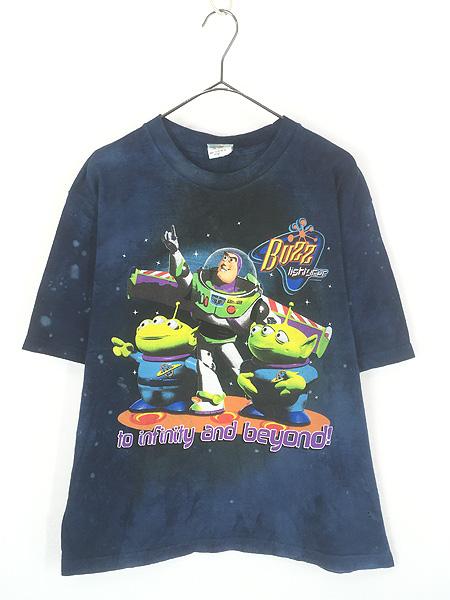 古着 90-00s Disney PIXAR 「TOY STORY 2」 トイストーリーバズライトイヤー リトルグリーンメン ムービー タイダイ Tシャツ L位 古着