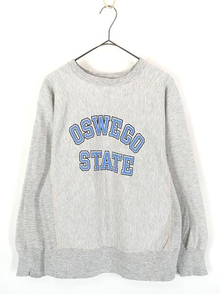 古着 80s USA製 Champion Reverse Weave ピンク ステッチ 「OSWEGO STATE」 2段 カレッジ リバース スウェット L 古着