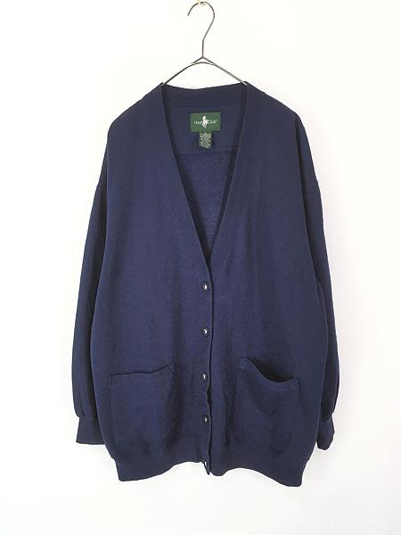 レディース 古着 90s Hunt Club 無地 ソリッド パチポケ オールド スウェット カーディガン 紺 M 古着
