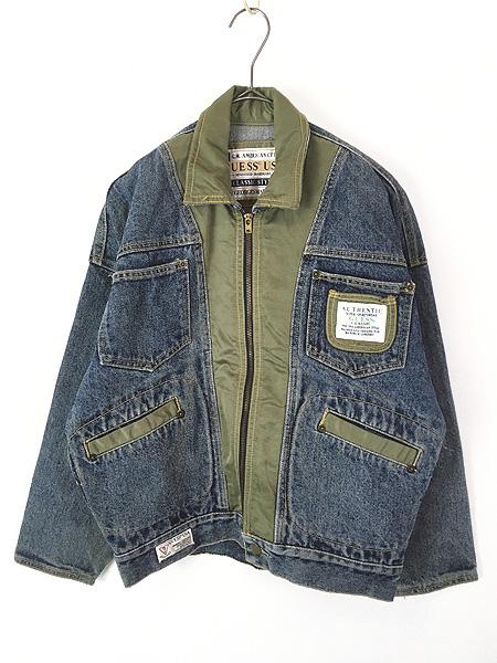 レディース 古着 90s USA製 GUESS 異素材 切替 デザイン デニム ジャケット ブルゾン S 古着