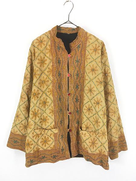 レディース 古着 花 フラワー ボタニカル チェーンステッチ スタンドカラー ジャケット XL位