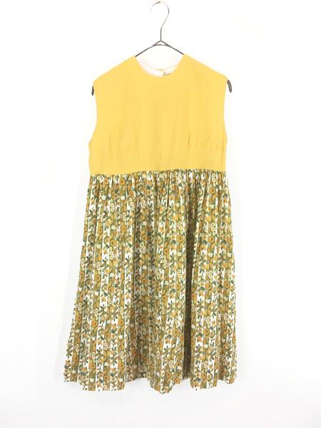 レディース 古着 70s 花 ボタニカル ストライプ 総柄  ノースリーブ コットン ワンピース ひざ丈 M位