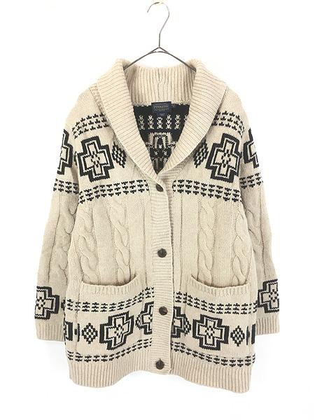 レディース 古着 PENDLETON クロス ネイティブ ケーブル ショールカラー ニット カーディガン S