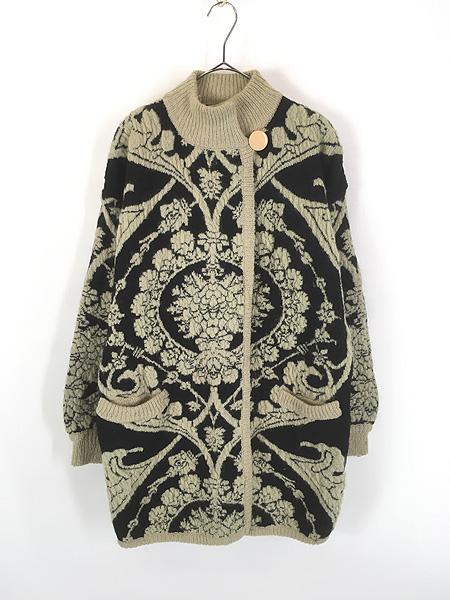 レディース 古着 90s I.B.DIFFUSION アラベスク 総柄 ハイネック モヘア ニット カーディガン M