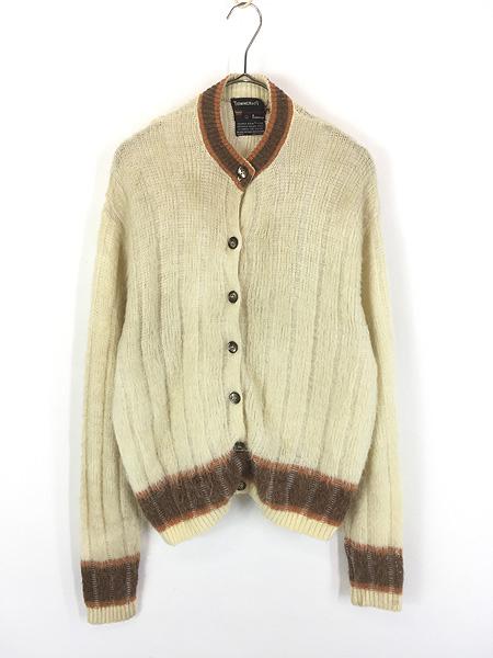 レディース 古着 60s Towncraft Penneys リブ ライン シャギー モヘア ウール ニット カーディガン L
