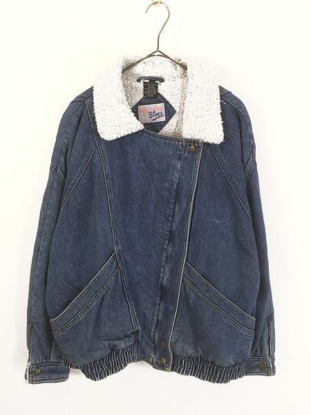 レディース 古着 90s WEATHERED Blues 裏ボア ブルー デニム ライダース ジャケット Gジャン L