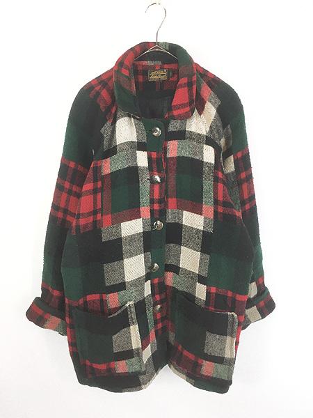 レディース 古着 80s Eddie Bauer マルチ チェック ウール カバーオール ジャケット L