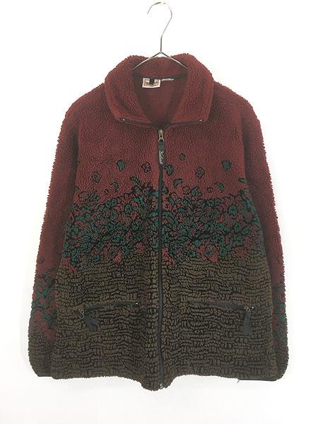 レディース 古着 90s USA製 WoolRich 花 フラワー デザイン 総柄 フリース ジャケット M