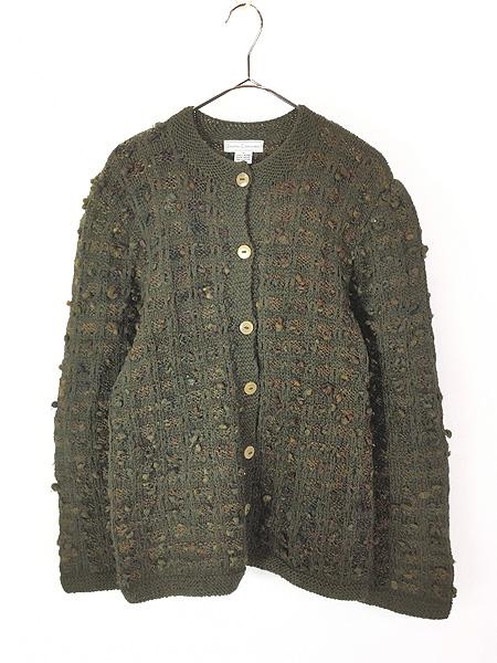レディース 古着 90s Emma Camusso 凹凸 チェック ポコポコ編み ウール ニット カーディガン M 古着