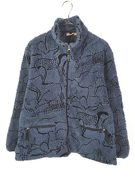 レディース 古着 90s USA製 WoolRich アニマル 隠れ絵 デザイン 総柄 フリース ジャケット S 古着