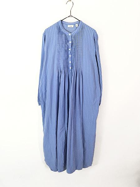 レディース 古着 LL Bean チロリアン柄 ピンタック フランネル ワンピース ドレス ロング丈 水色 XL 古着