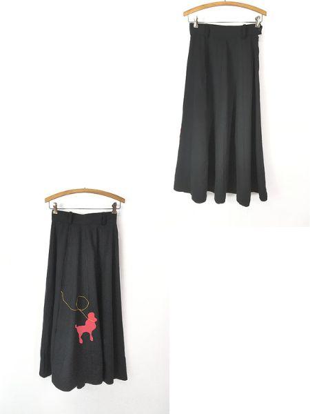 レディース 古着 80s 製 next ISSUE プードル 犬 アップリケ レーヨン混 サーキュラー スカート ロング丈 M位 古着