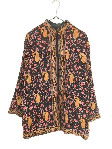 レディース 古着 花 フラワー ボタニカル チェーンステッチ スタンドカラー ジャケット L位 古着