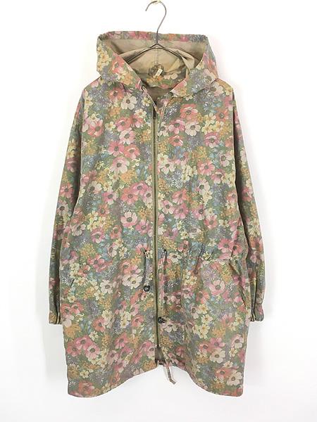 レディース 古着 90s 花 フラワー 総柄 ライト モッズ パーカー コート S 古着
