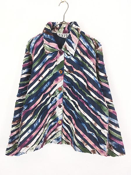 レディース 古着 90s KEREN hart タイダイ ストライプ コットン フリンジ ジャケット XL 古着