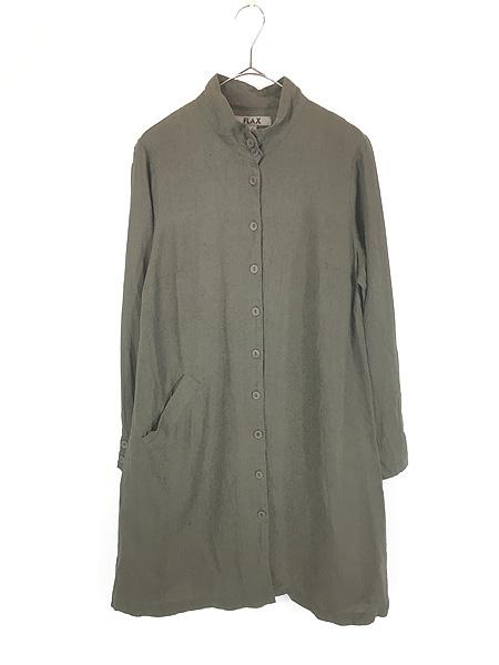 レディース 古着 FLAX 無地 ソリッド シンプル バンドカラー リネン コート S 古着
