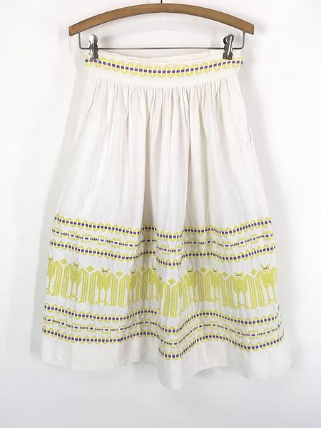 レディース 古着 50s Sombol コの字 ネイティブ 鳥 グアテマラ ギャザー フレア ロング スカート M位 古着