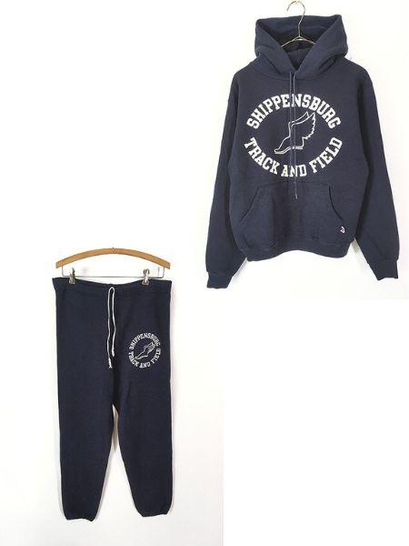 レディース 古着 80s USA製 Russell 「Shippensburg Track and Field」 ウィングフット スウェット パーカー & パンツ セットアップ S 古