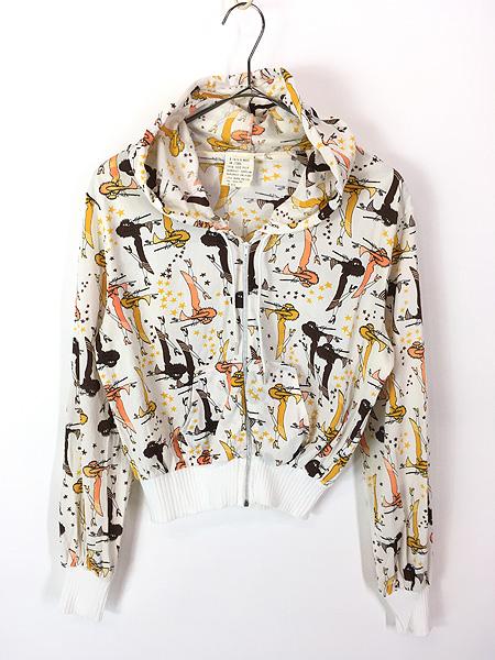 レディース 古着 60s マダム 星 総柄 クロップド丈 フーディー ジャージ トップス M 古着