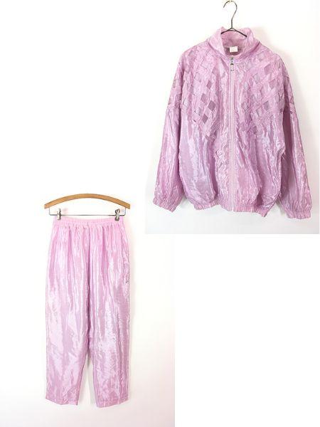 レディース 古着 90s GREAT CAVALIER 光沢 チェック シアー デザイン ジャケット & パンツ セットアップ M 古着
