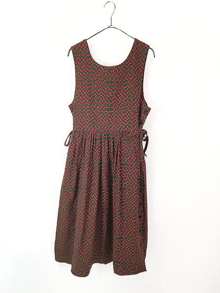 レディース 古着 80s USA製 Vera Bradley ウェーブ チェック ノースリーブ コットン ワンピース ロング丈 S 古着