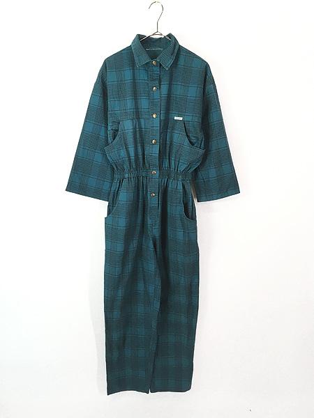 レディース 古着 90s IDEAS フロント スナップ ボタン チェック コットン オールインワン つなぎ M位 古着