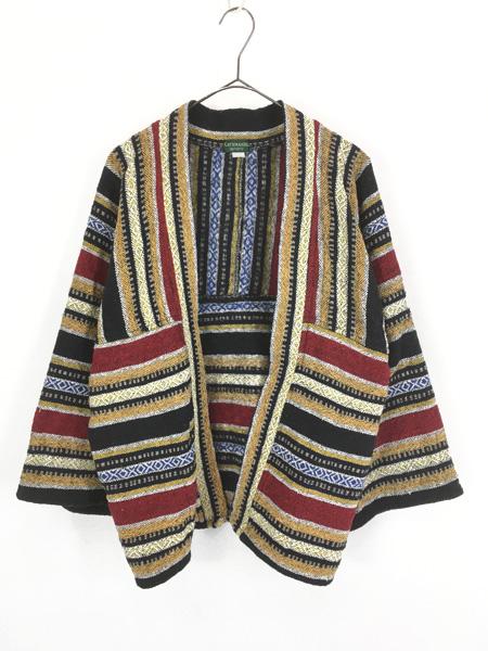 レディース 古着 80s KATHMANDU ネイティブ ストライプ ボーダー コットン ゴブラン ジャケット M位 古着