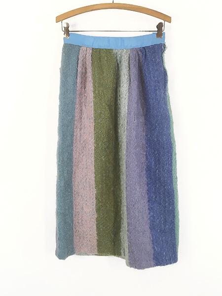 レディース 古着 70s ストライプ シャギー モヘア ニット ストレート スカート ロング丈 S位