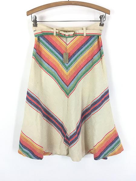レディース 古着 Deadstock!! 70s カラフル ボーダー フレア スカート ひざ丈 14