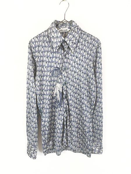 レディース 古着 70s nik-nik 女性 アート 総柄 光沢 ボックス シャツ M