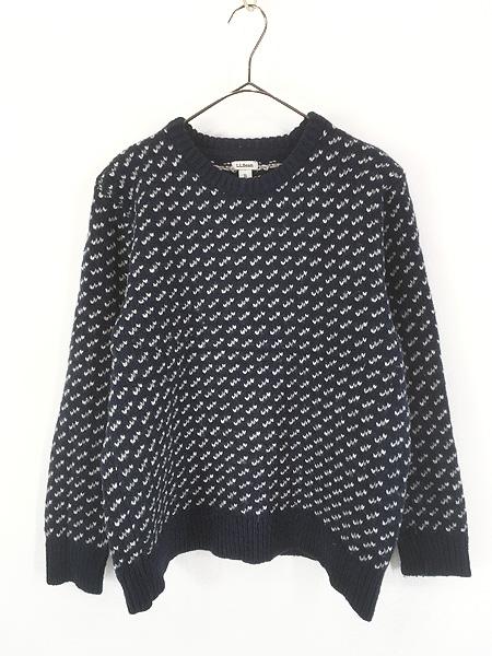 レディース 古着 LL Bean バーズアイ ヘビー ウール ニット セーター 紺 XL