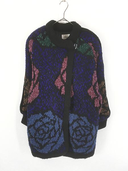レディース 古着 80-90s Silvercord 裏地 キルティング バラ フラワー 花 デザイン ニット ジャケット M
