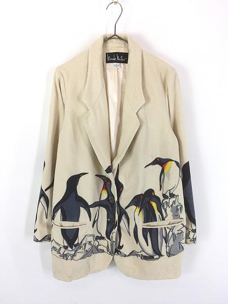 レディース 古着 80-90s USA製 Nicole Miller ペンギン アニマル ウール テーラード ジャケット 6  L位