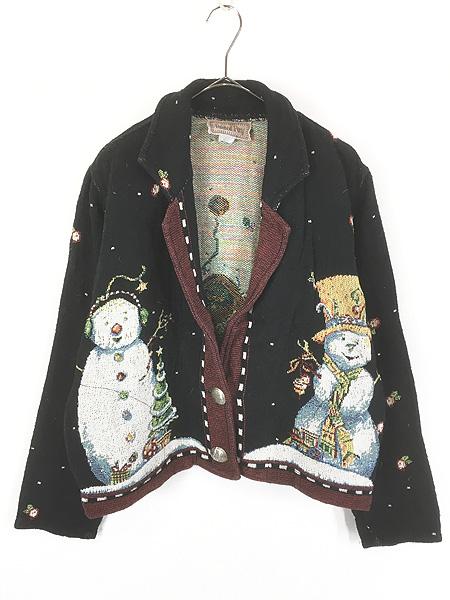 レディース 古着 90s USA製 Painted Pony クリスマス サンタクロース スノーマン 総柄 ゴブラン ジャケット S