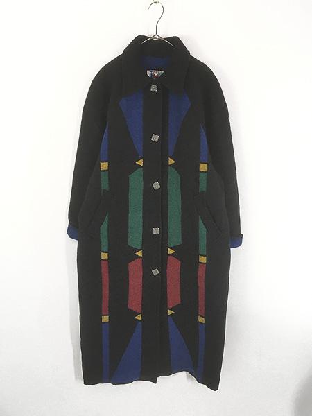 レディース 古着 90s USA製 WOODED  ネイティブ パターン ウール ブランケット コート L