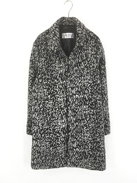 レディース 古着 SAINT LAURENT PARIS 14AW ヒョウ柄 レオパード 総柄 フランネル ウール ステンカラー コート 46
