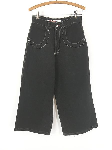 レディース 古着 90s USA製 JNCO 「Twin Cannon」 BIG ポケット ブラック デニム パンツ ジーンズ ワイドストレート 31