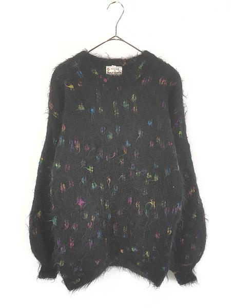 レディース 古着 80s UK製 Tam o'Shanter 豪華 72% ネオン ネップ ブラック シャギー モヘア ニット セーター 黒!! M