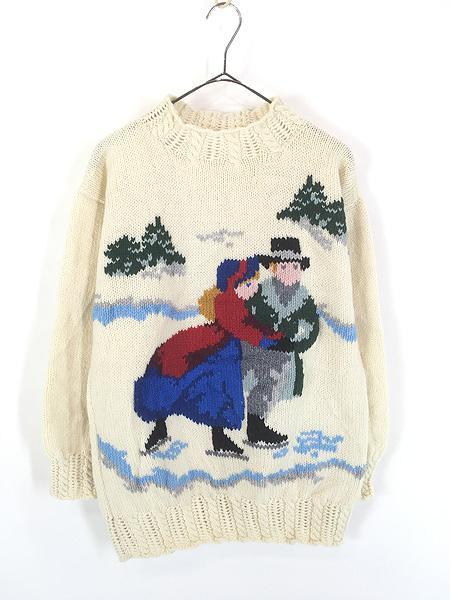 レディース 古着 70-80s スケート ゲレンデ ケーブル編み ハイネック ウール ニット セーター M位