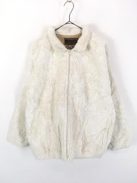 レディース 古着 90s USA製 Images In Fur by BEAR RIDGE 無地 ソリッド ホワイト フェイク ファー ジャケット S