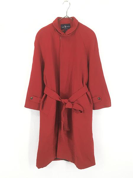 レディース 古着 90s USA製 Ralph Lauren チンストラップ 比翼 ギャバジン ウール ステンカラー コート 6 M位