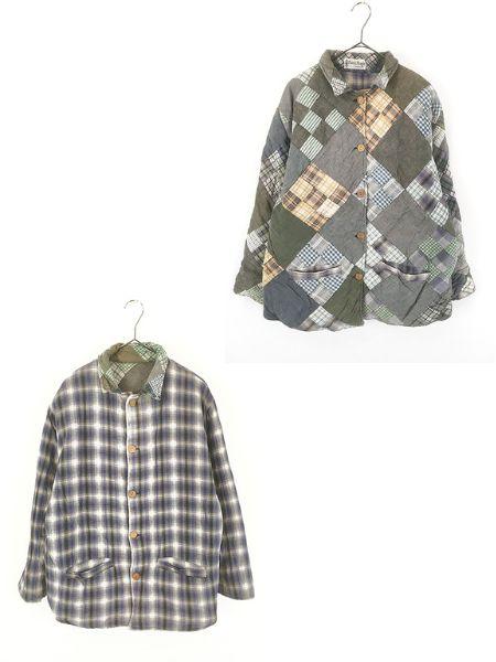 レディース 古着 80-90s Patch Magic オンブレ チェック パッチワーク リバーシブル キルティング  ジャケット L位