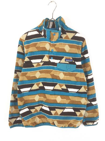 レディース 古着 14s Patagonia ネイティブ ボーダー 総柄 スナップT シンチラ フリース ジャケット M