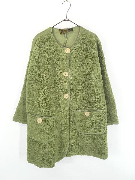 レディース 古着 90s ANTHROPOLOGIE ノーカラー ボア フリース ロング ジャケット S