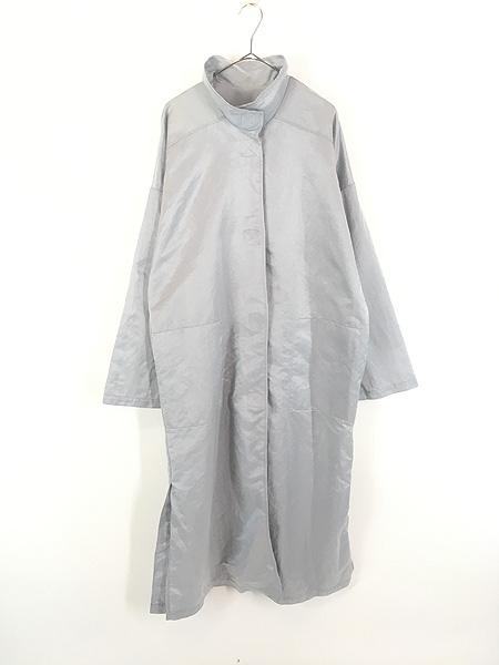 レディース 古着 90s USA製 maralyce FERREE 光沢 メタリック ナイロン スタンドカラー ロング コート L